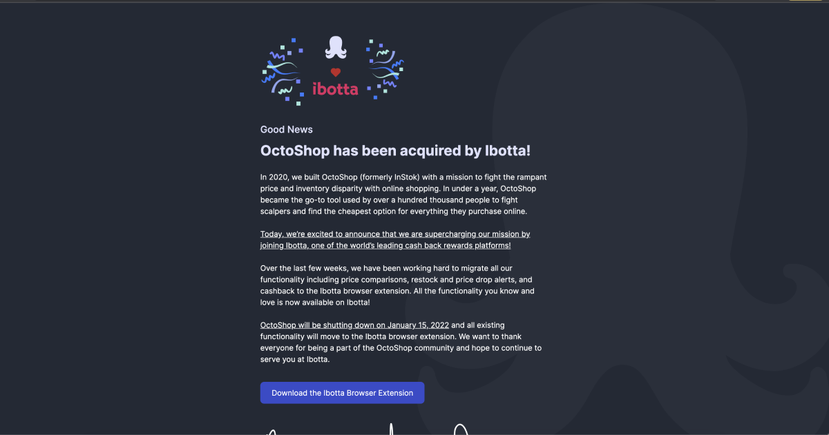 OctoShop (InStok) has been acquired by Ibotta